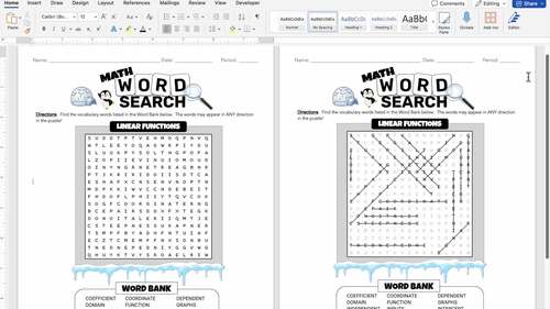 7th/8th Grade Math Winter Fun Worksheet Activity: Functions Word Search
