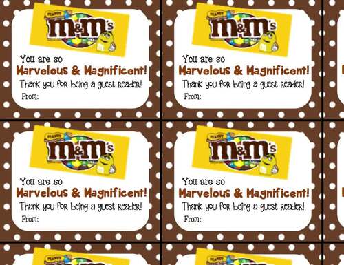 Peanut M&M's Guest Reader Appreciation Gift Tag- You are Marvelous ...