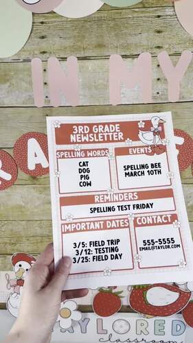 Spring Strawberry Goose Newsletter & Calendar Templates for March April