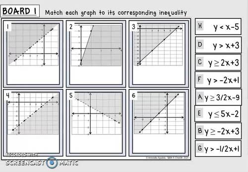 Graphing Linear Inequalities Matching Activity, Print and Digital ...