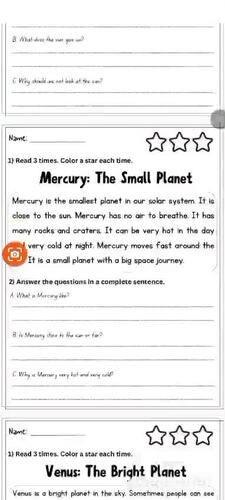 Solar System Reading Passages & Comprehension Questions | Planets Reading