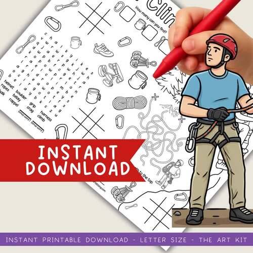 Rock Climbing Activity Sheet Placemat, Coloring Page, Worksheet by The ...