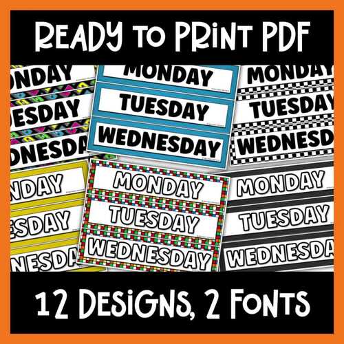 Days of the Week Classroom Posters | Printable PDF | 2 Fonts Included