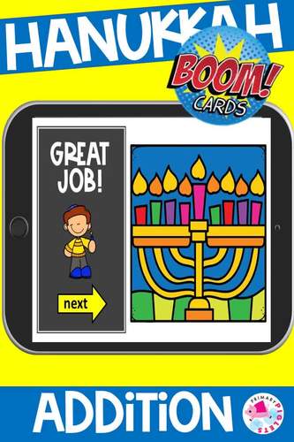 ADDITION TO 20 MATH BOOM CARDS - HANUKKAH by Primary Piglets | TPT