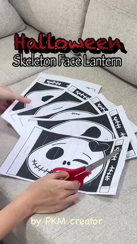 Halloween Skeleton Face Lantern Paper Craft Printable Lantern Template ...