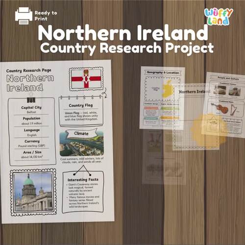 Northern Ireland Country Study Geography Bundle | Research Project Coloring