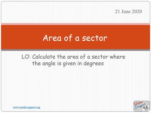Area of a sector - degrees by Maths Support Centre | TPT