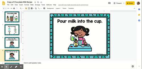 Chocolate Milk Visual Recipe and Sequencing | Special Education Resource