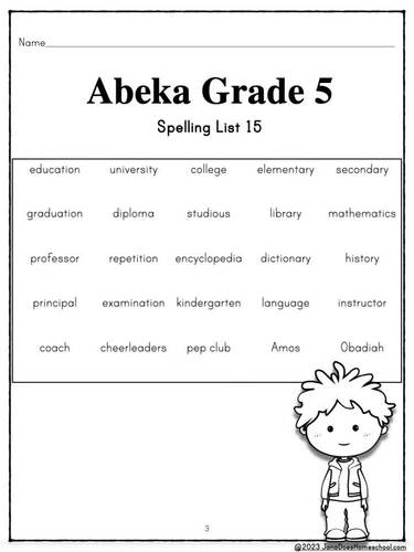 Abeka Spelling, Vocabulary & Poetry 5 - 5th Ed - List 15- Education
