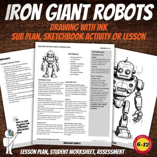 Drawing Iron Giant Robot Worksheet Packet, Art Sub Plan, Middle, High ...