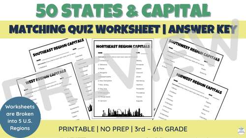 States and Capitals Worksheets Quiz Regions of the United States No ...
