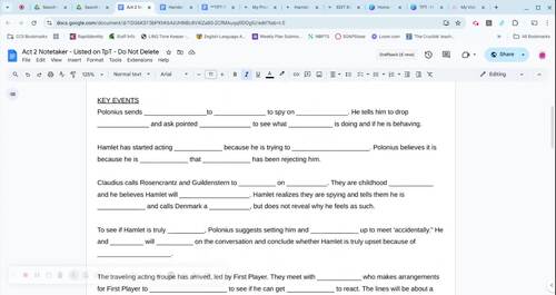 Hamlet Act 2 Character Notes and Reading Guide | High School ELA ...