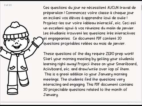 Question du jour - Janvier | January Speaking and Writing Prompts | 20 ...