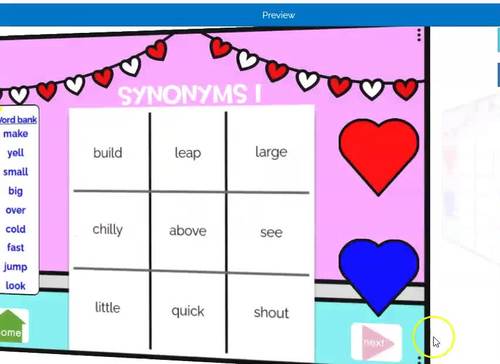 VALENTINE'S DAY Vocabulary Boom Card™ Tic-Tac-Toe: SYNONYMS, ANTONYMS ...