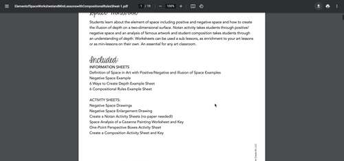 Element of Space Worksheet and Mini-Lessons: Visual Art Composition ...