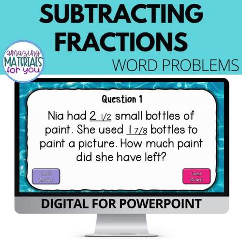 Fraction Subtraction Word Problems Digital Power Point Spinner Game