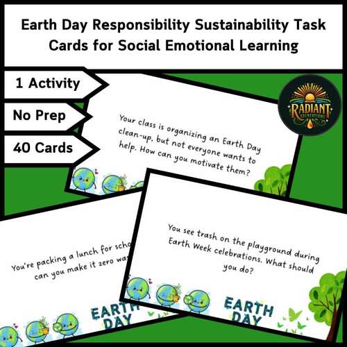 Earth Day Responsibility Sustainability Task Cards for Social Emotional ...