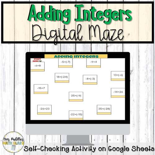 Adding Integers Activity Digital Maze | Self-checking on Google Sheets