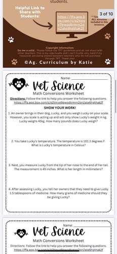 Vet Science CDE Conversion Practice by Ag Curriculum by Katie | TPT