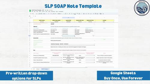 SLP soap note template, speech therapy soap note template, slp notes ...