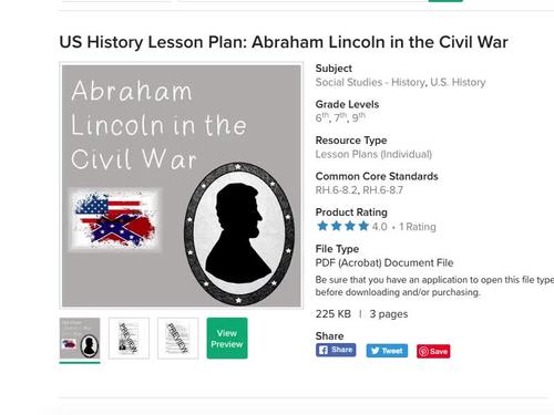 US History Lesson Plan: Abraham Lincoln in the Civil War | TPT