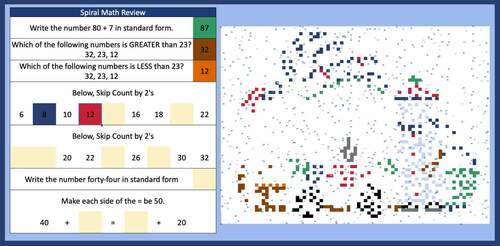Spiral Math Review for 1st or 2nd grade - Digital Pixels Activity #15