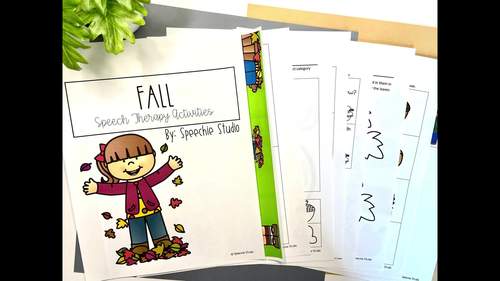 Fall Themed Language and Articulation Workbook for Speech Therapy NO PREP