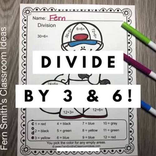 Divide by 3 and 6 Color By Number by Fern Smith's Classroom Ideas