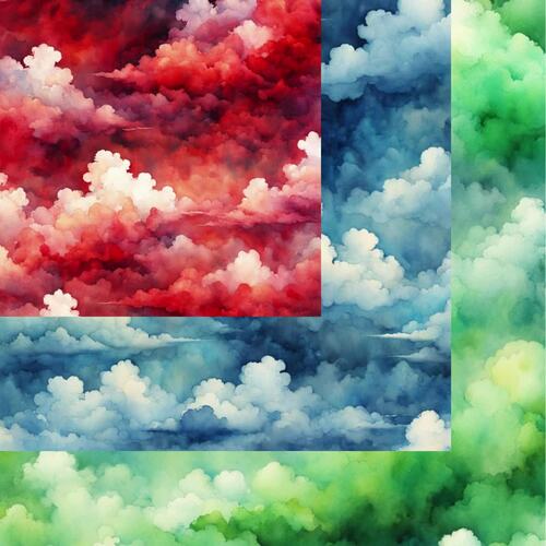 Watercolor Cloudy Skies Digital Paper Clip Art/ Cloud and Sky Background