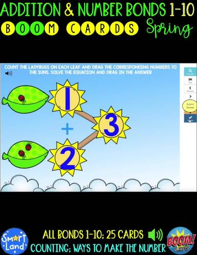 Addition and Number Bonds 1-10_Spring Ladybugs_Boom Cards™ | TPT