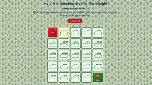 Help the Reindeer! | Missing Addends 0-20 | Digital Math Fluency Game