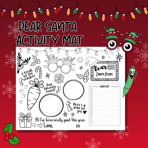 Dear Santa Letter Activity Mat | Bonus Coloring Page | Writing ...