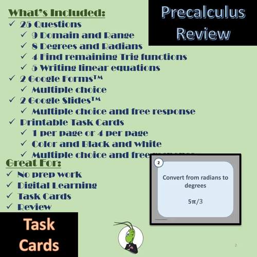 Precalculus Review Task Cards for Calculus | Digital and Print | Google