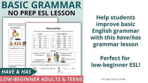 Low Beginner ESL Grammar Worksheets and Lesson Plan for Adult ESL ...
