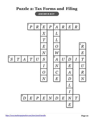 Taxes & The Paycheck Financial Literacy High School Crossword Puzzle ...