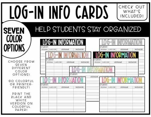 EDITABLE Login Cards | Login Information | Password Cards | TPT