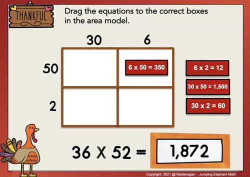Thanksgiving 2 Digit by 2 Digit Multiplication Area Model Boom Deck