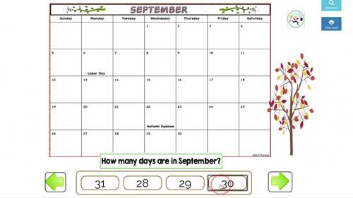 September Calendars for Language Skills- Boom Cards by SLP Runner
