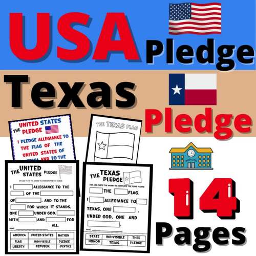 United States and Texas Pledge of Allegiance Cut Paste Activity Resource