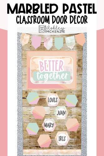 Marbled Pastel Classroom Door Decor Kit by Ashley McKenzie | TPT