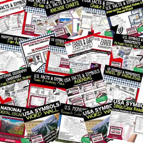 US Symbols & Facts BUNDLE, Monuments, Songs, Oaths, Facts, Civics BUNDLE