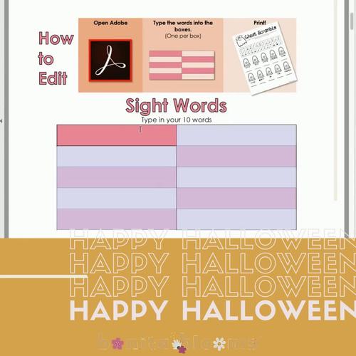 Editable Sight Word Worksheets Halloween by Bethany Chavez - Bonita Blooms