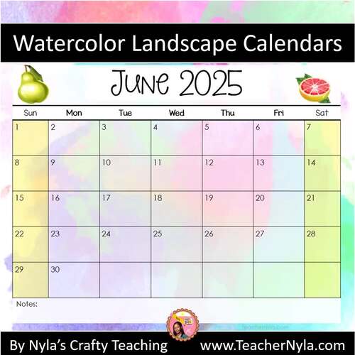 Landscape Editable Calendar 2025 - 2026 Watercolor Power Point & Google ...