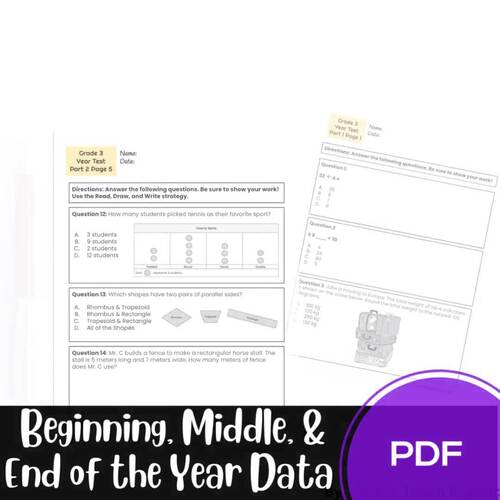 3rd Grade Back to School Year Math Test Engage NY {Eureka} Entire Year ...