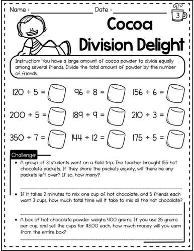 Winter Hot Chocolate Math Pack: 3rd & 4th Grade All 4 Operations & More!