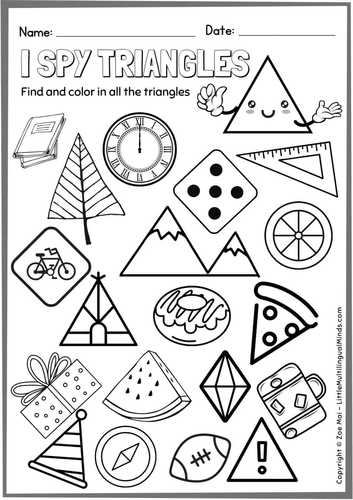 Kindergarten 2D Shapes Worksheet: TRIANGLES - Shape Sort, Shape Hunt, Math