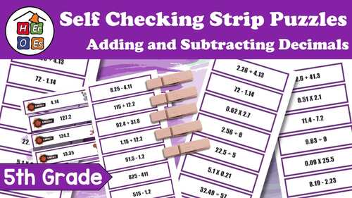 Add and Subtract Decimals | Self Checking Strip Puzzles | 5th Grade