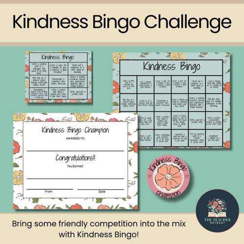 Kindness Bingo Challenge for Teachers by The Teacher Retreat | TPT