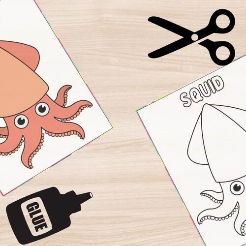 Squid Craft Template-Ocean & Sea Animals Bulletin Board Craft-Cut&Paste ...