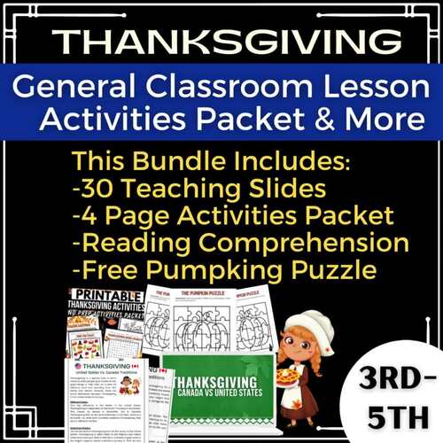 Thanksgiving Printable Activities Bundle & No Prep Classroom Lesson ...